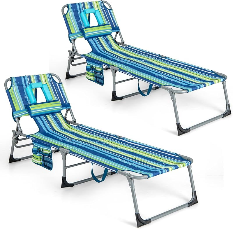 Tanning Chair, Folding Adjustable Patio Lounge Chair with Face Hole ...