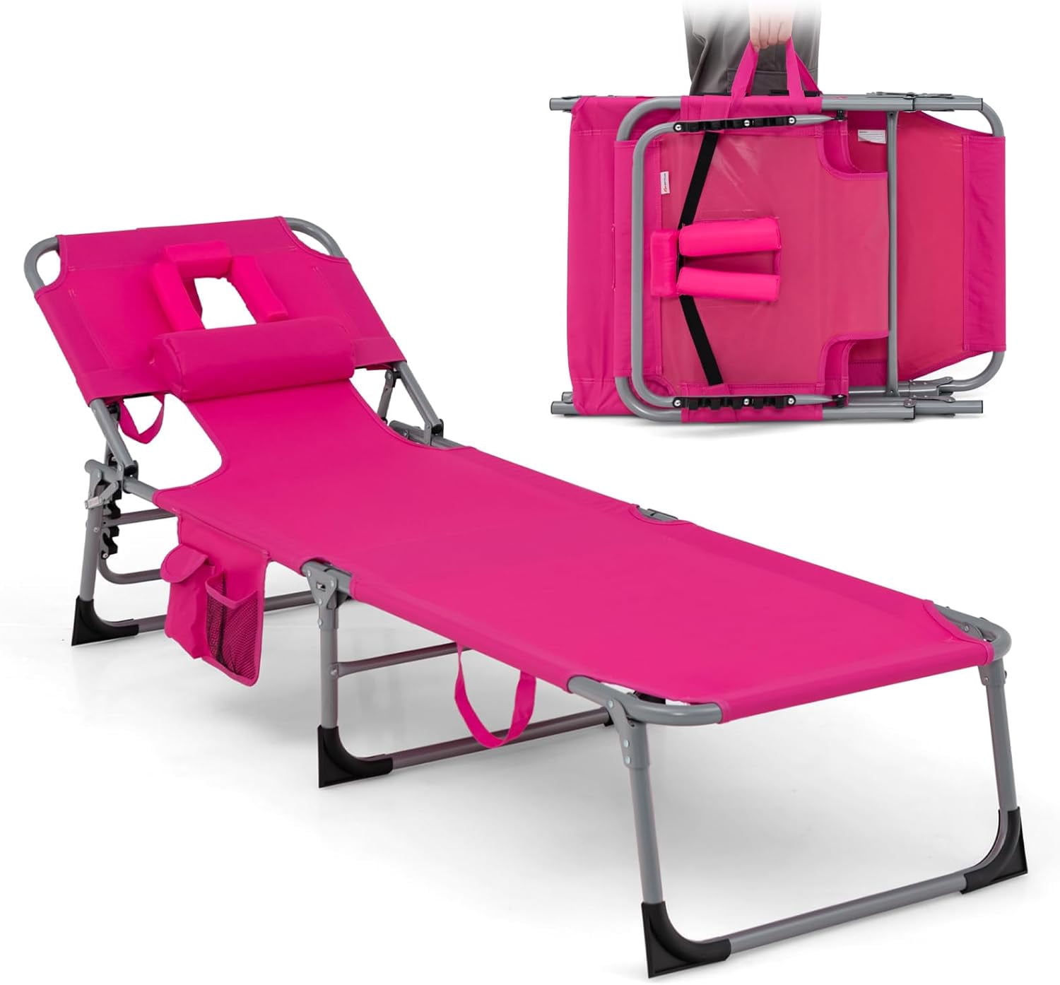 Tanning Chair Folding Adjustable Patio Lounge Chair with Face Hole ...