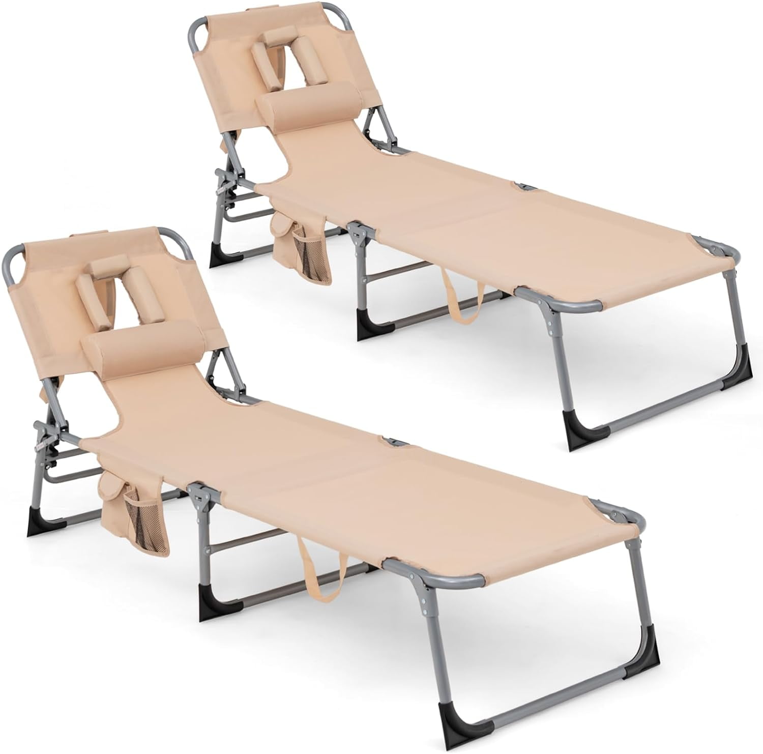 Tanning Chair Folding Adjustable Patio Lounge Chair with Face Hole ...