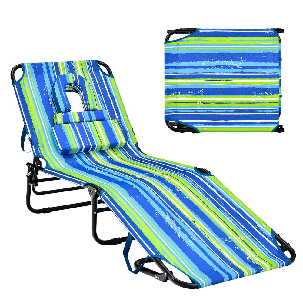 Tanning Chair, Folding Beach Lounge Chair, 5-Position Adjustable ...
