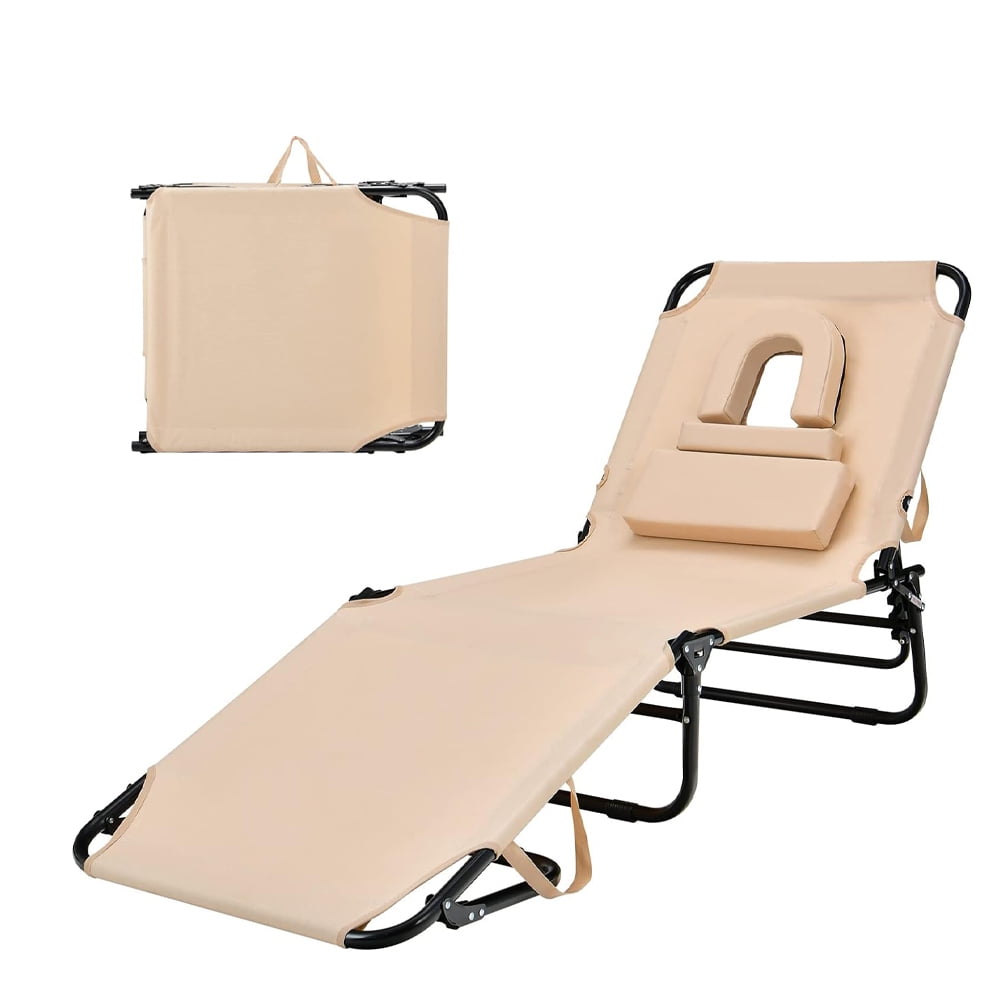 Tanning Chair, Folding Beach Lounge Chair, 5-Position Adjustable ...