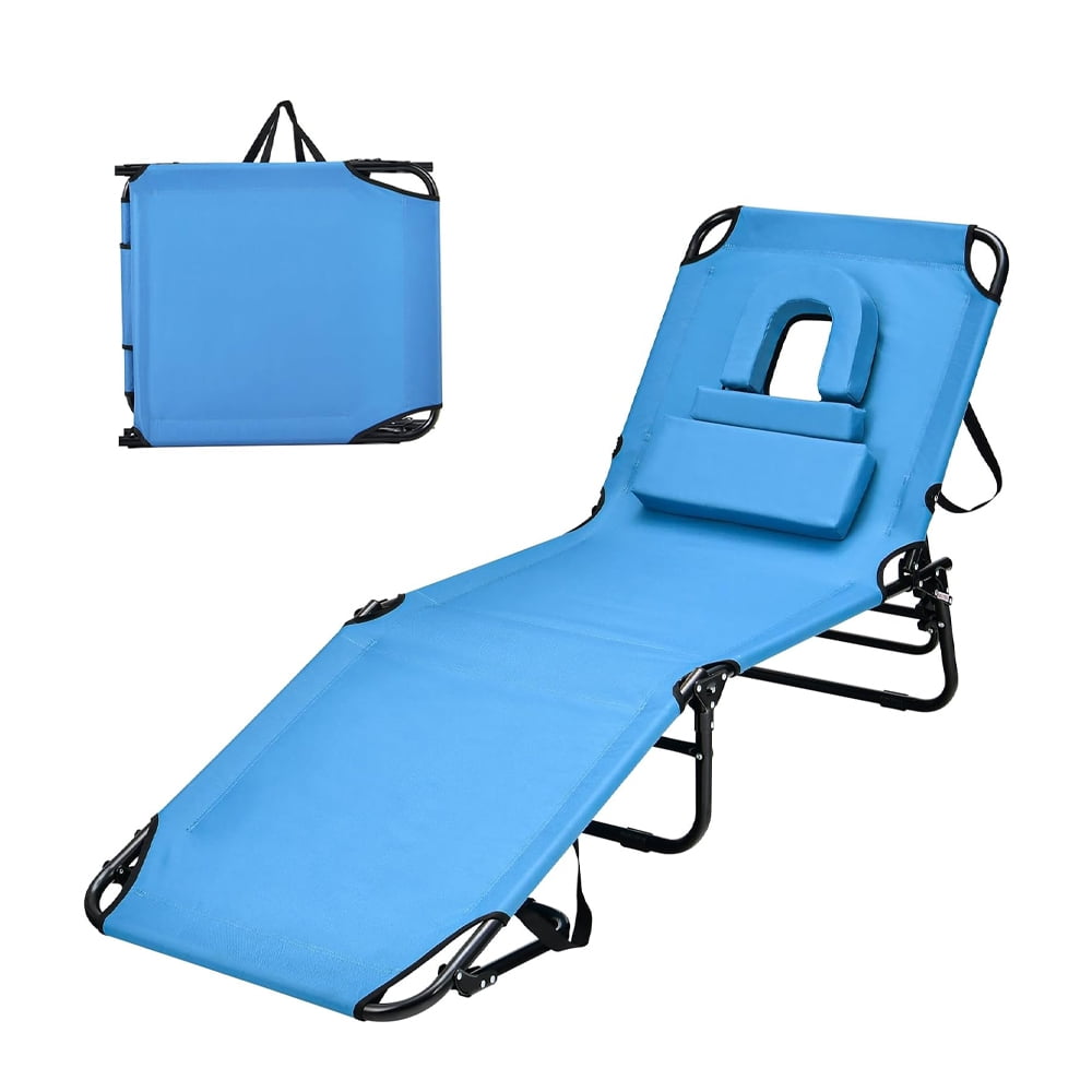 Adjustable Beach Chair with Face Hole, Folding Tanning Lounge Chair for ...