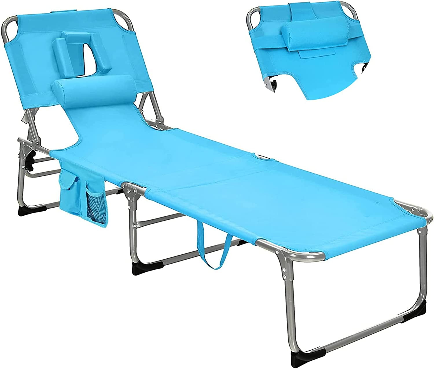 Tanning Chair, Folding Beach Lounge Chair with Face&Arm Hole,5-Position ...