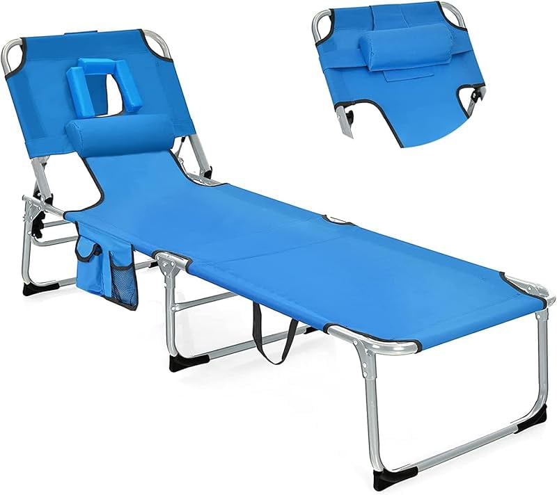 Tanning Chair, Folding Beach Lounge Chair with Face &Arm Hole, 5 ...