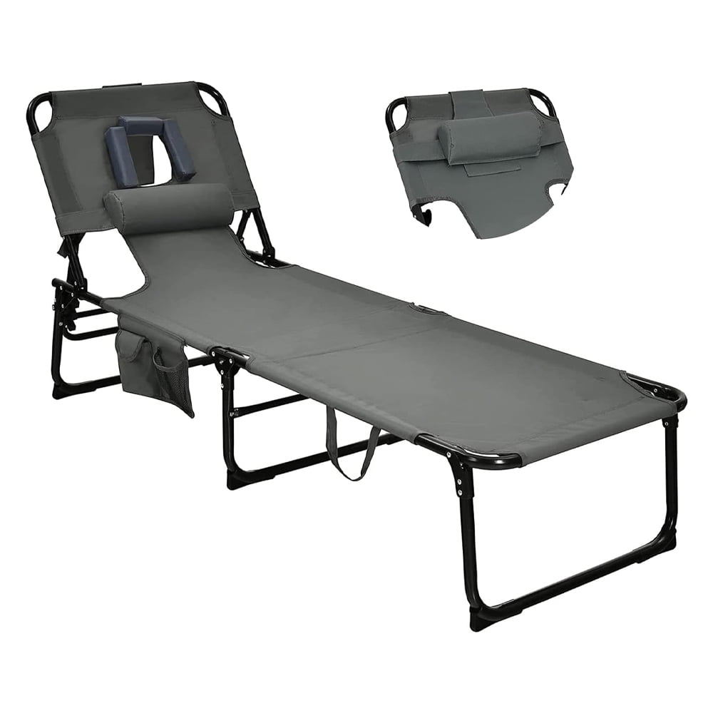 Tanning Chair, Folding Beach Lounge Chair with Face, Arm Hole and Side ...