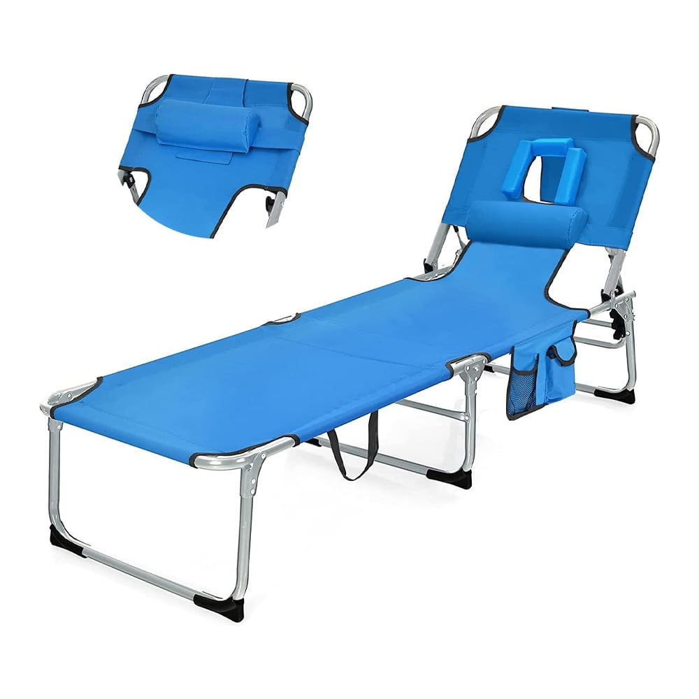 Tanning Chair, Folding Beach Lounge Chair with Face, Arm Hole and Side ...