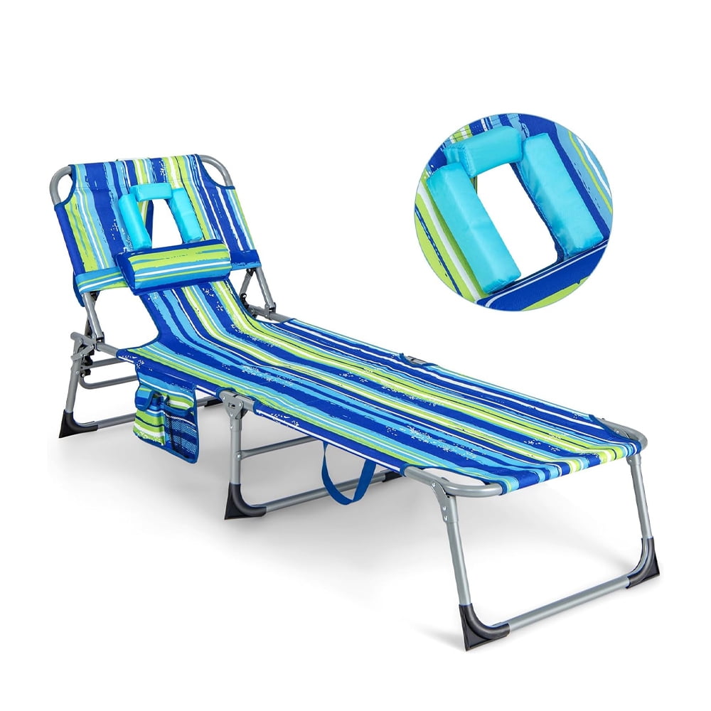 Tanning Chair, Folding Beach Lounge Chair with Face, Arm Hole and Side ...