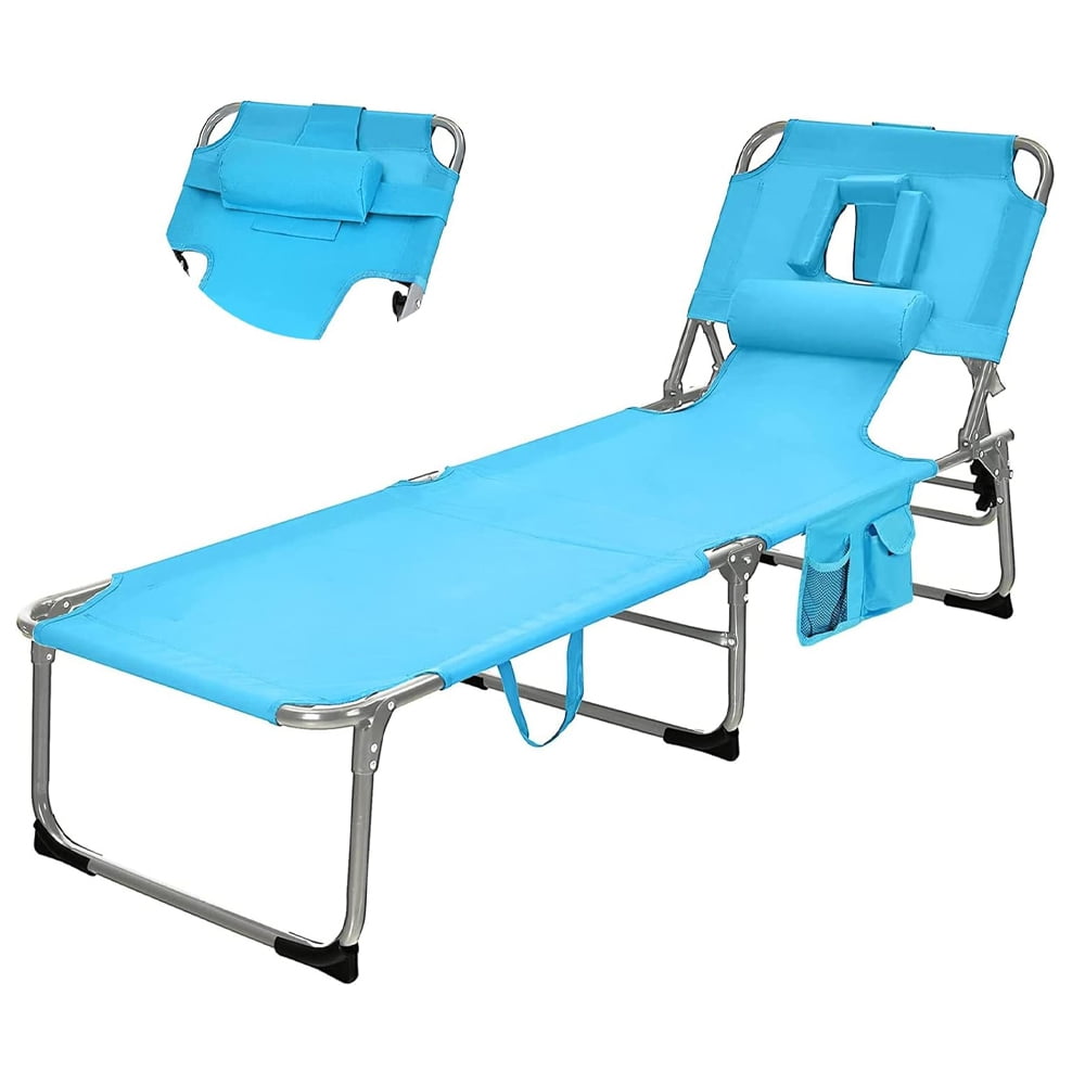 Tanning Chair, Folding Beach Lounge Chair with Face, Arm Hole and Side ...