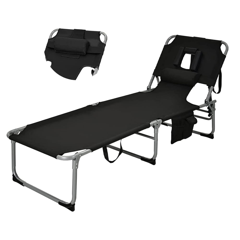 Tanning Chair, Folding Beach Lounge Chair with Face, Arm Hole and Side ...