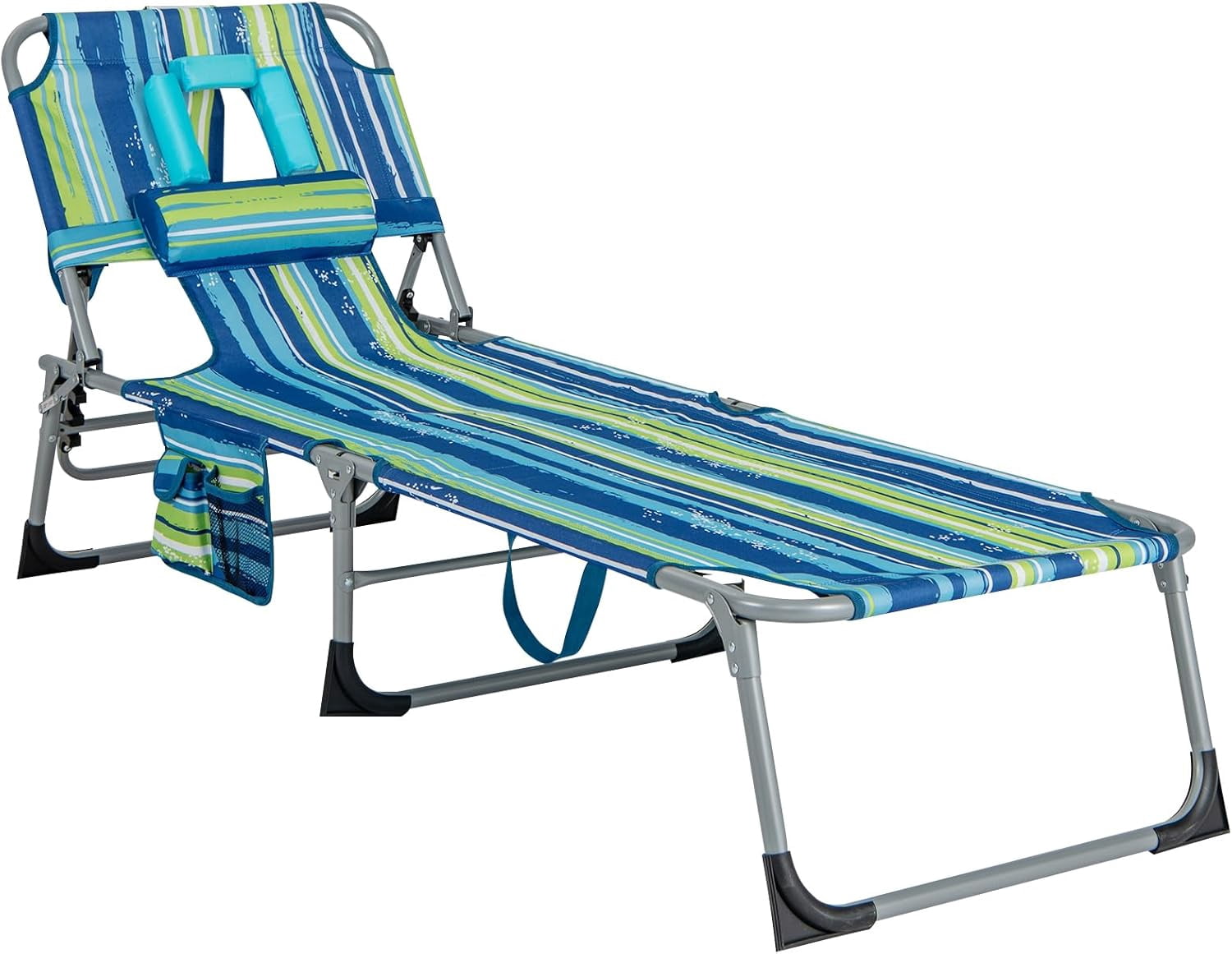 Tanning Chair, Folding Beach Lounger with Face Arm Hole, Adjustable ...