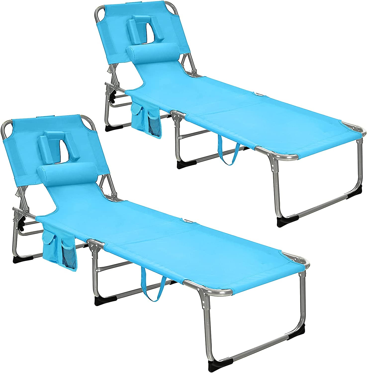 Tanning Chair, Folding Beach Lounger with Face Arm Hole, Adjustable ...