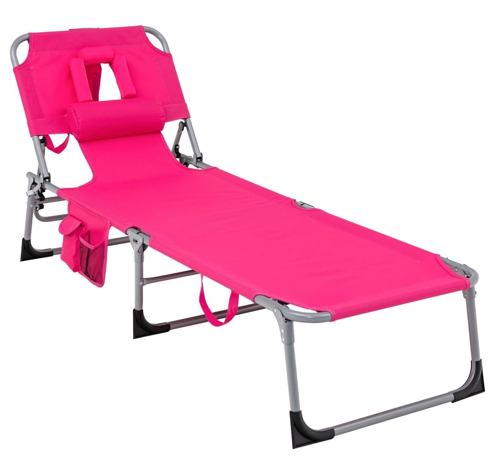 Tanning Chair, Folding Beach Lounger with Face Arm Hole, Adjustable ...