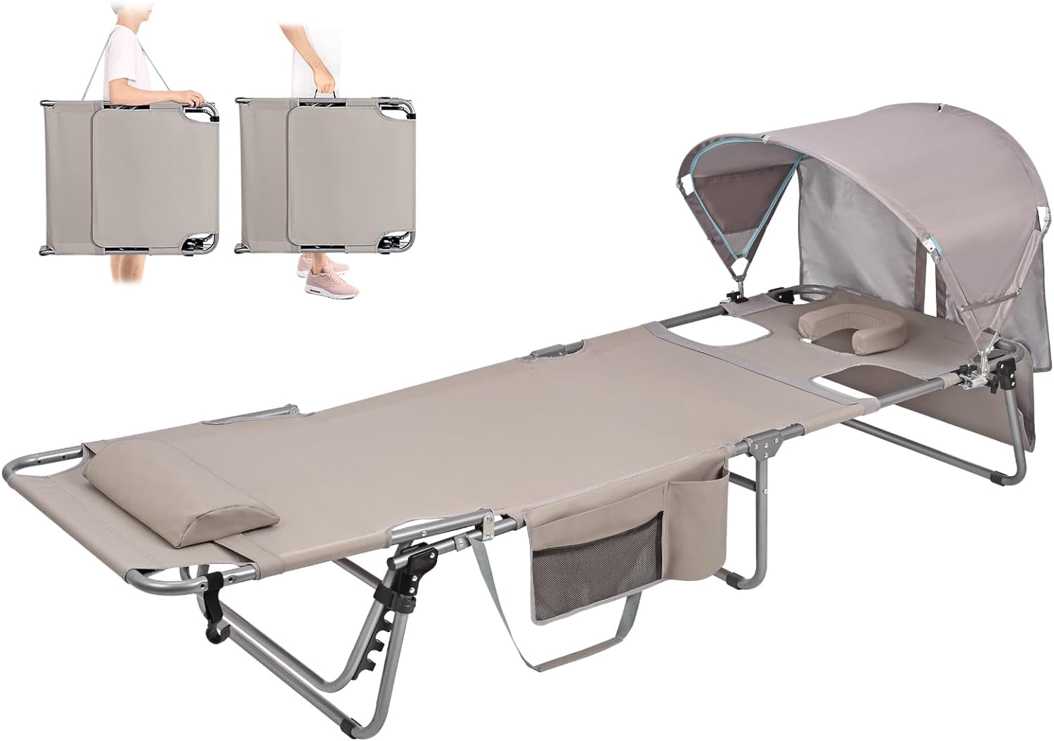 Tanning Chair with Sun Canopy Face Hole, Heavy Duty Folding Chaise ...