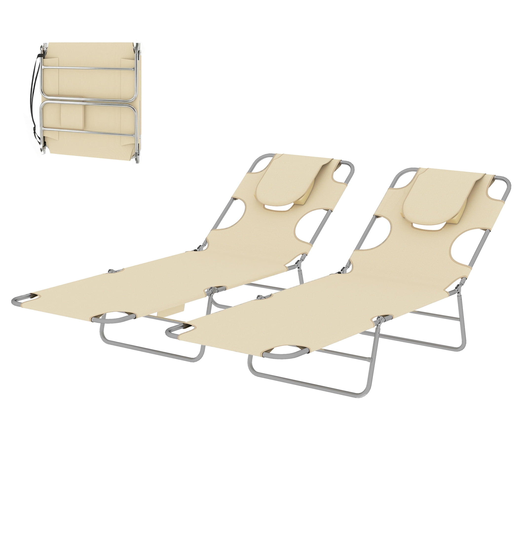 Tanning Chairs Set of 2, 5-Position Adjustable Chaise Lounge with ...