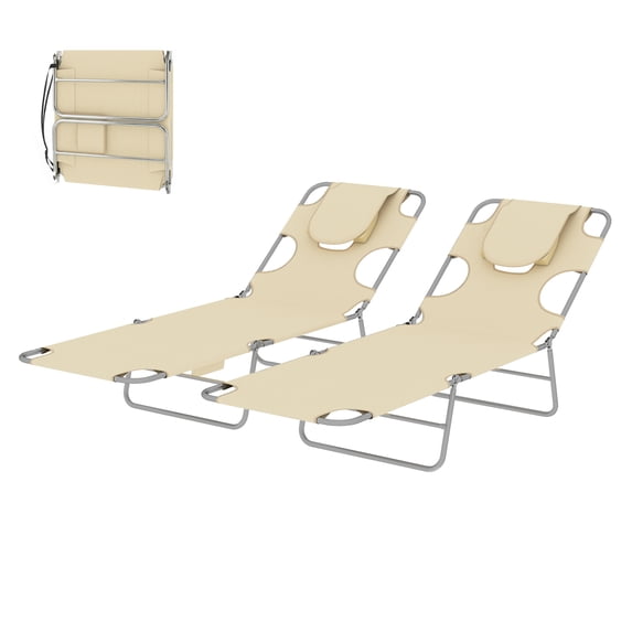 Tanning Chairs Set of 2, 5-Position Adjustable Chaise Lounge with ...