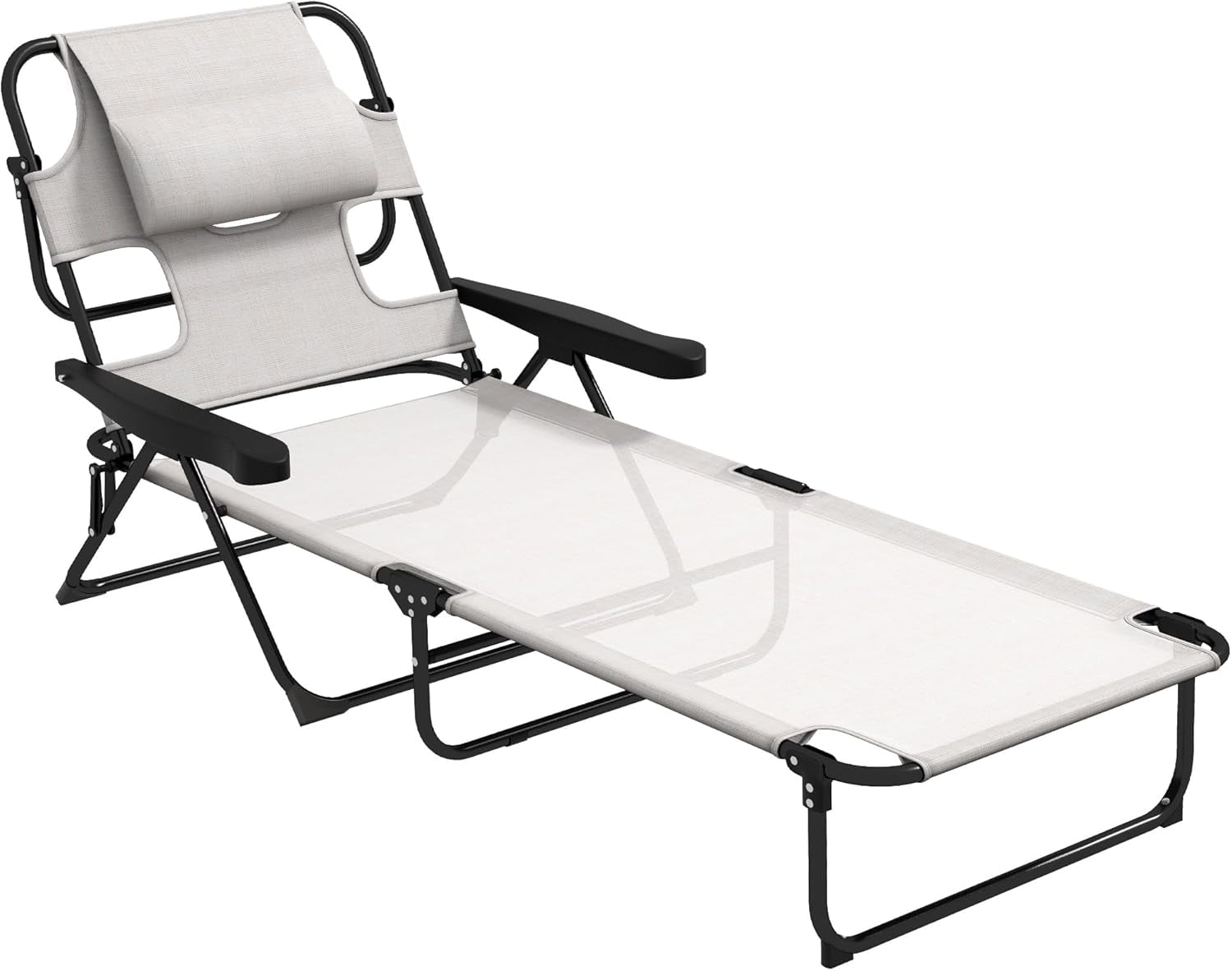 Tanning Chaise Lounge Chair, 4-Position Beach Chair With Face & Arm ...