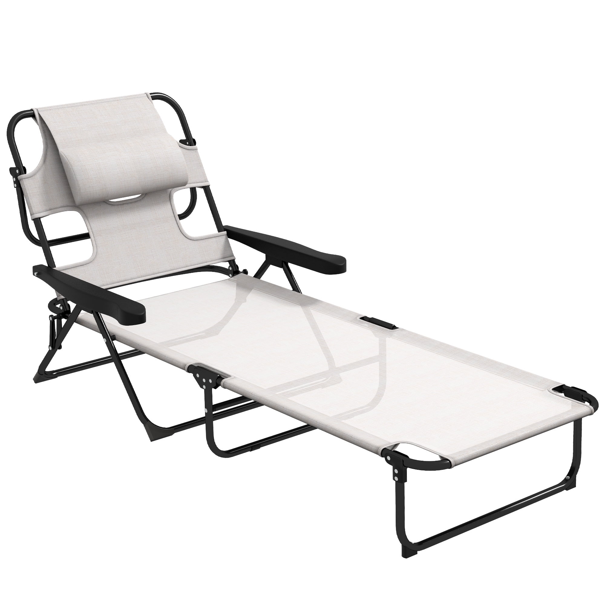 Tanning Chaise Lounge Chair, 4-Position Beach Chair with Face & Arm ...