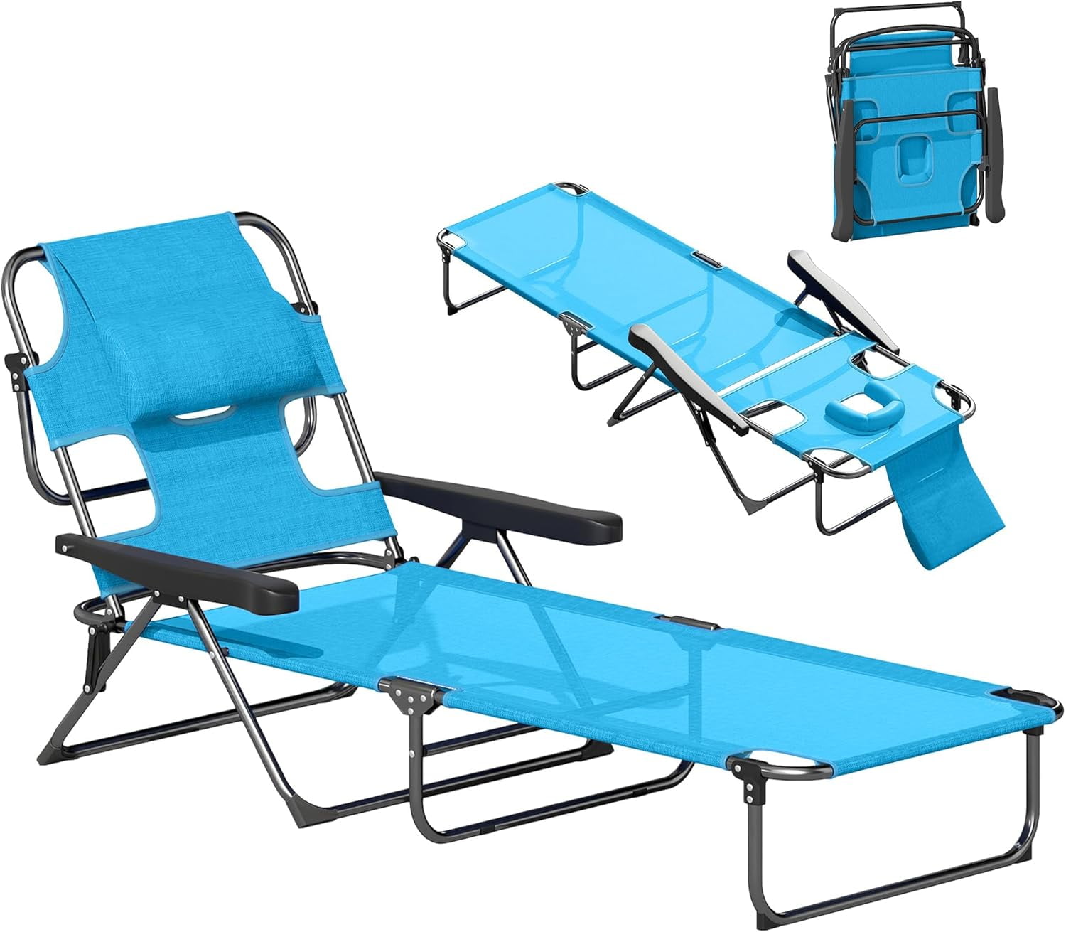 Tanning Chaise Lounge Chair, 4-Position Beach Chair with Face & Arm ...
