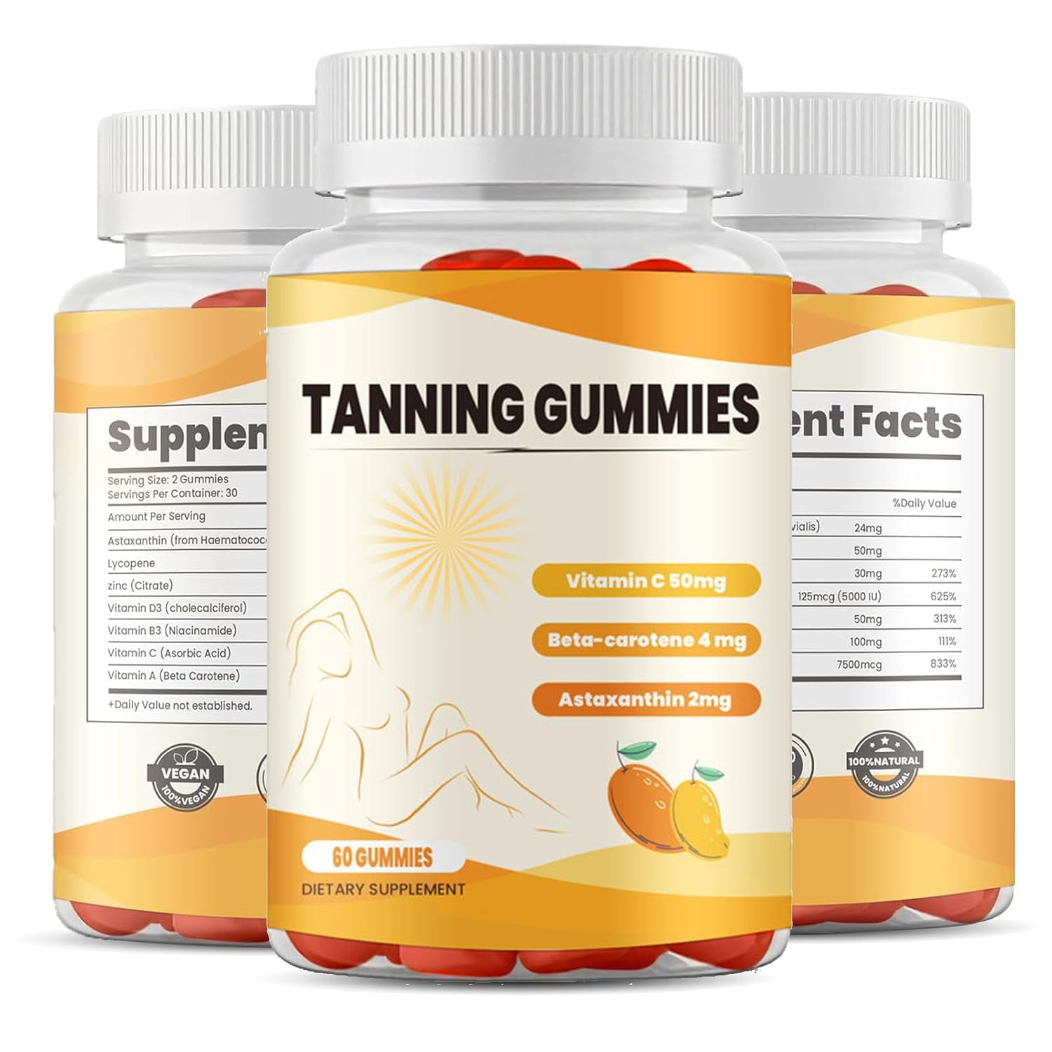 Tanning Gummies for Women, Daily Tanning Gummies with Beta-Carotene ...