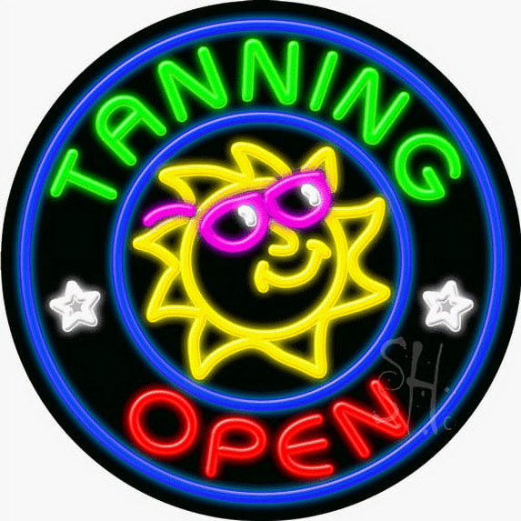Tanning Open LED Neon Sign 26 x 26 - inches, Black Square Cut Acrylic ...
