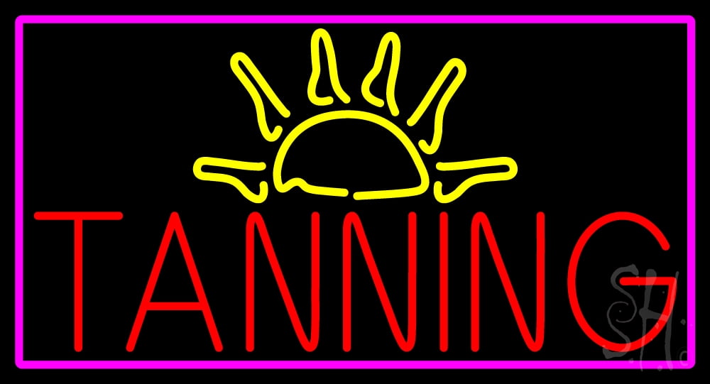 Tanning With Sun Rays LED Neon Sign 13 x 24 - inches, Black Square Cut ...