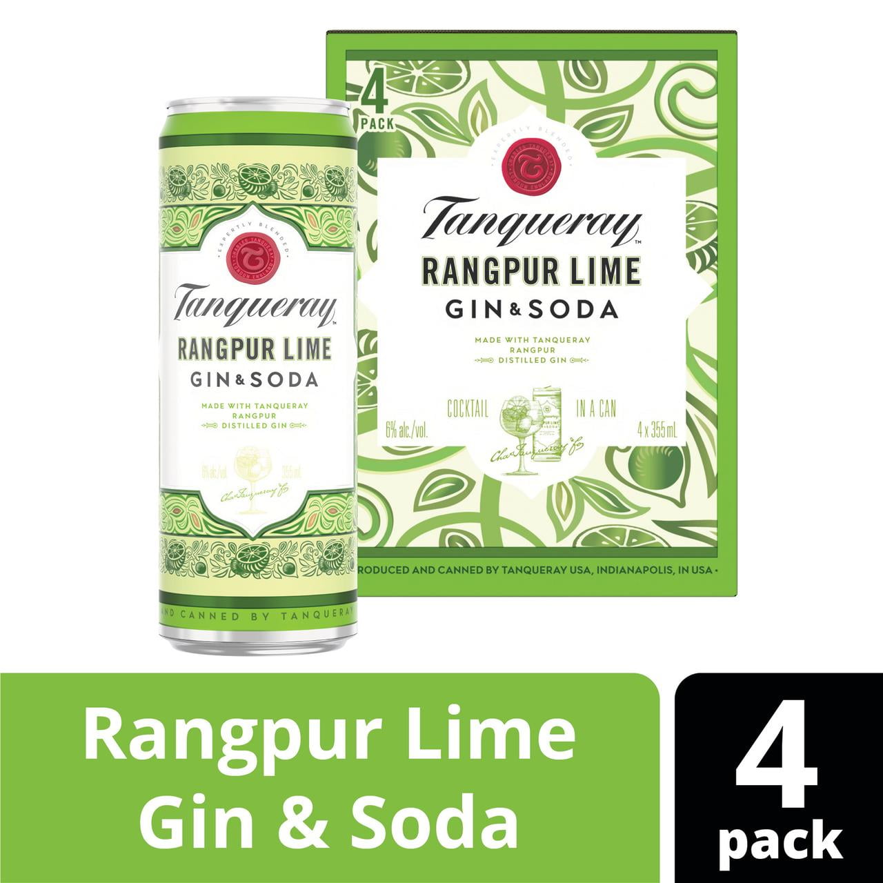 Tanqueray Rangpur Lime Gin & Soda, 4-PACK (4 x 12 fl oz), 6% ABV ...