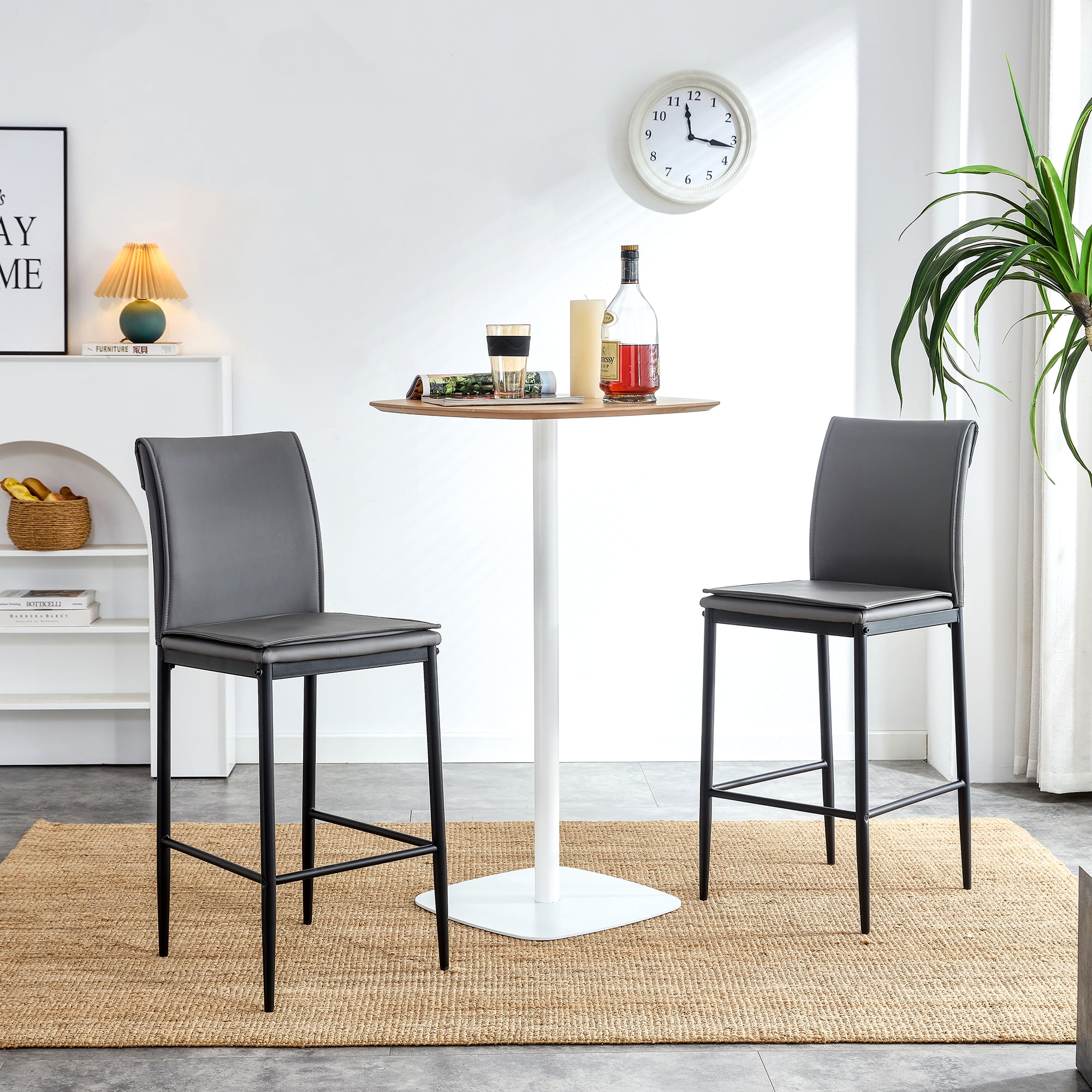 Tansole Gray Leather Dining Chair Set of 2, Finish Seat Height 38.39 ...