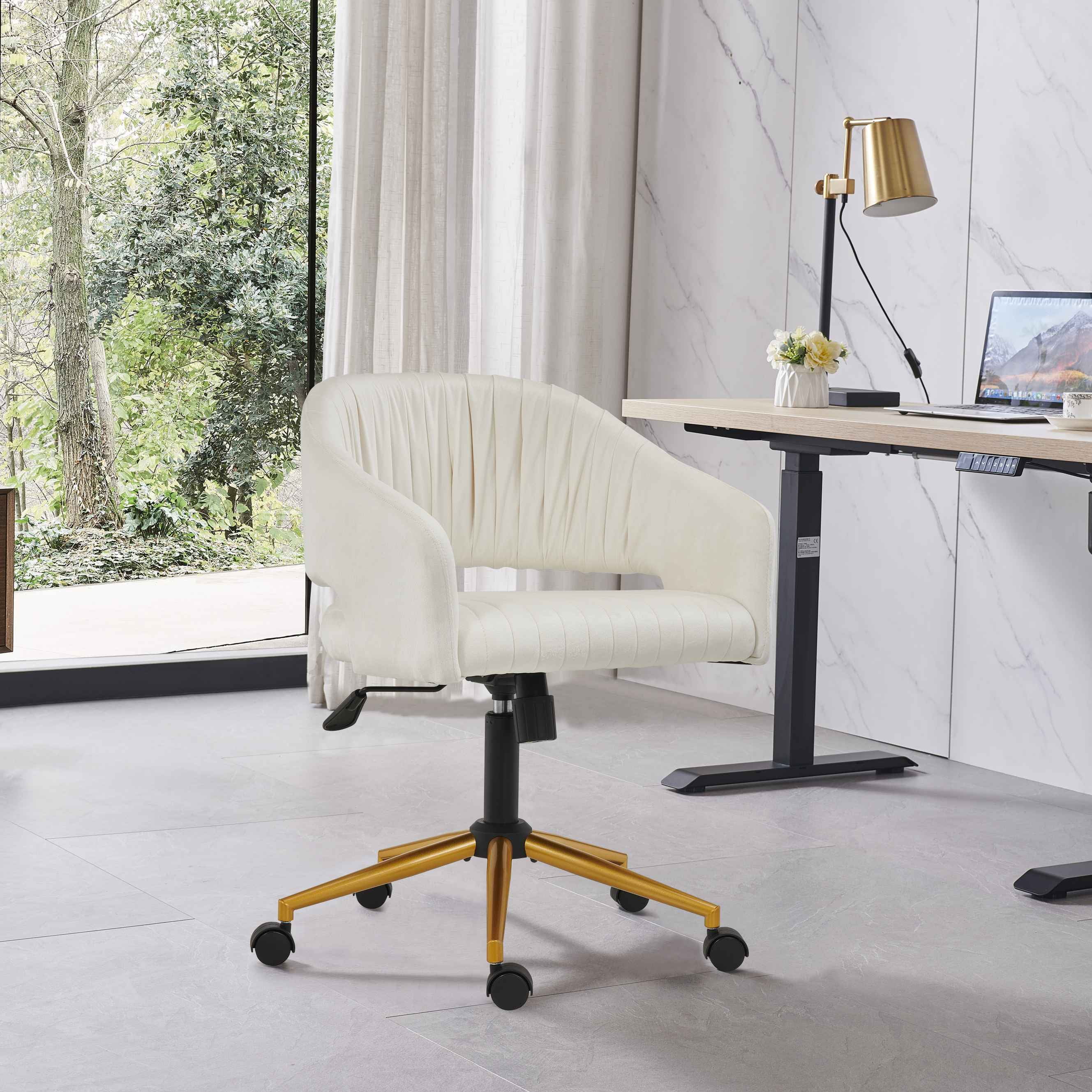 Tansole Home Gold Plush Modern Swivel Velvet Office Chair - White ...