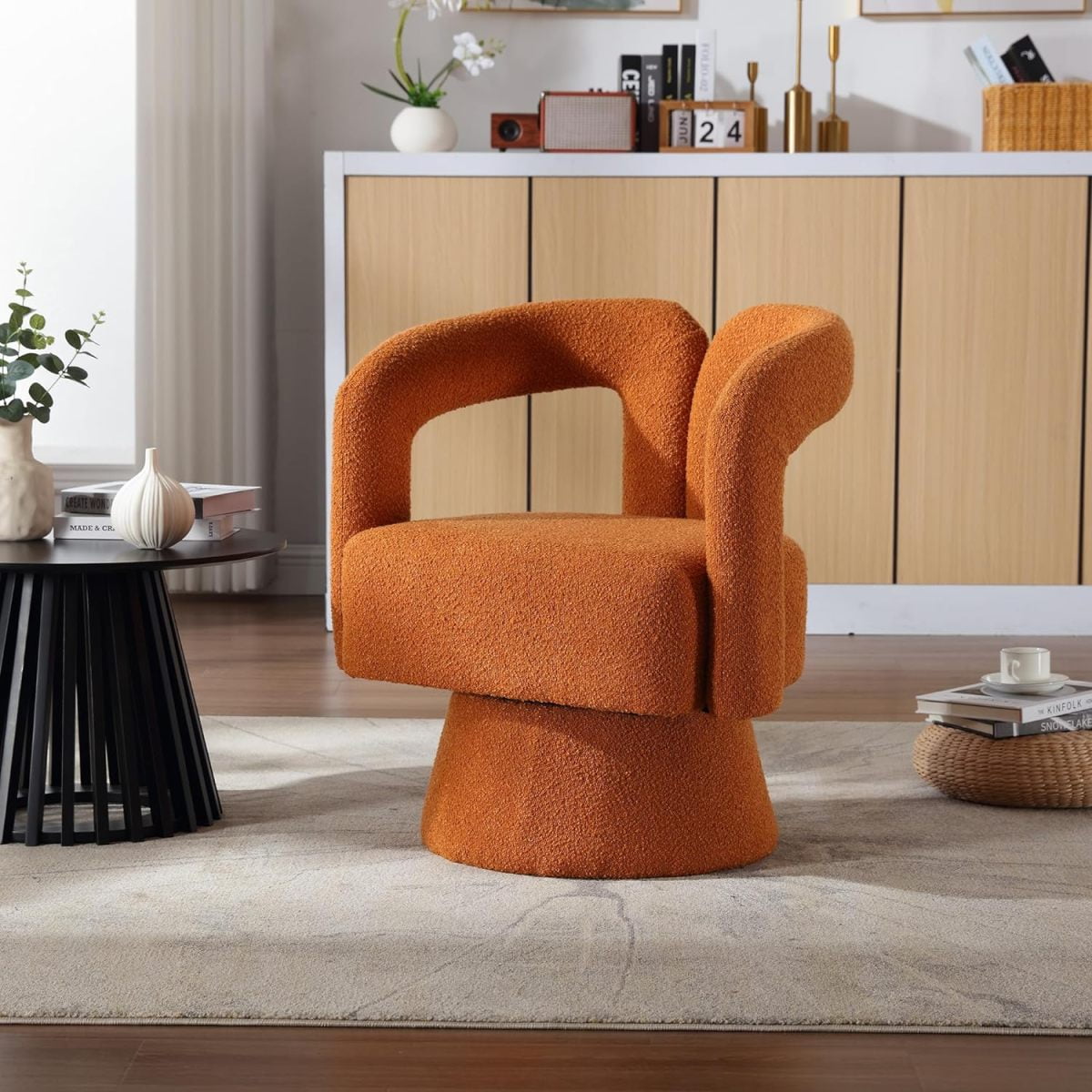 Tansole Swivel Accent Arm Chair Set of 2, Modern Boucle Upholstered 360 ...