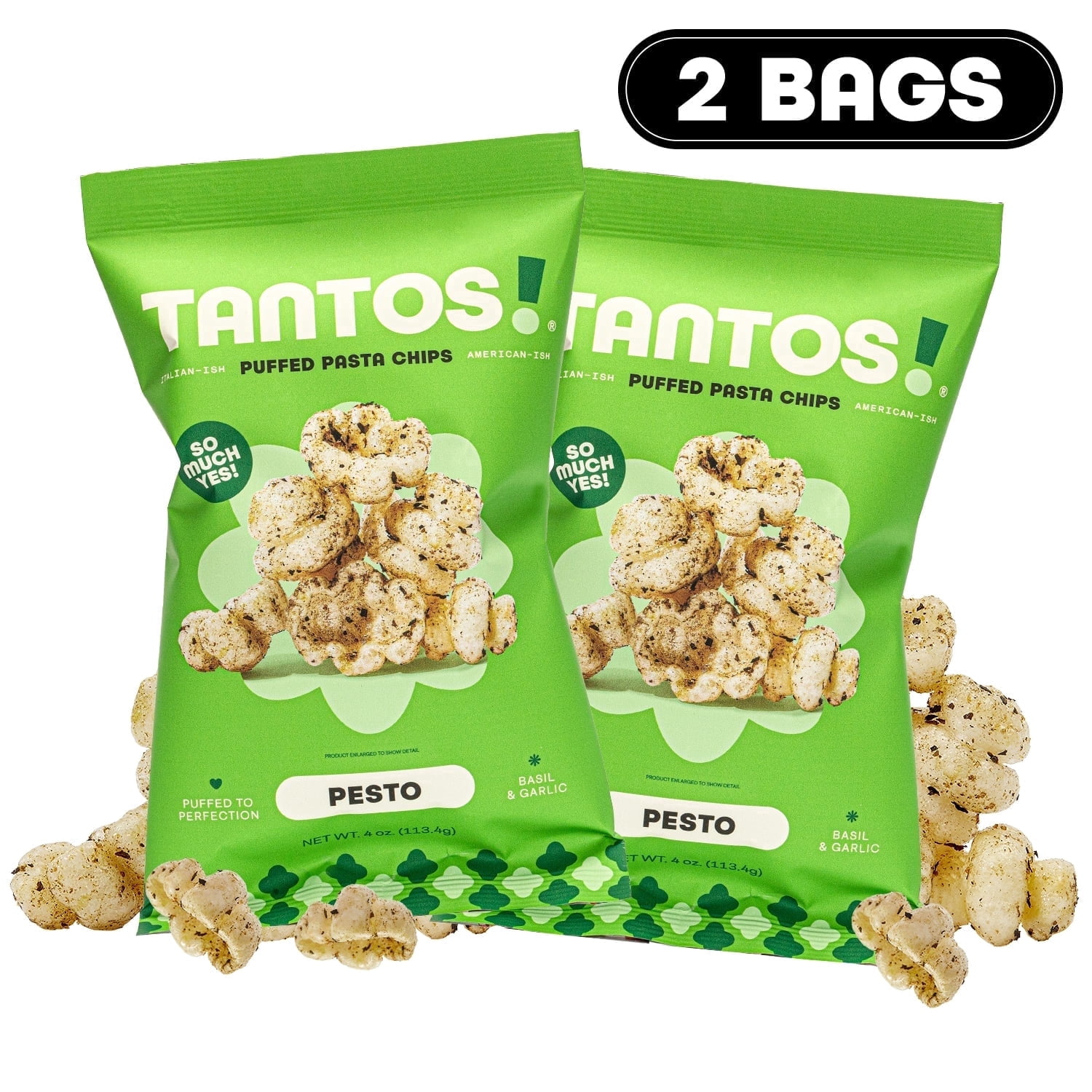 Tantos Puffed Pasta Chips Pesto Plant Based Low Calorie Snack 4 oz ...