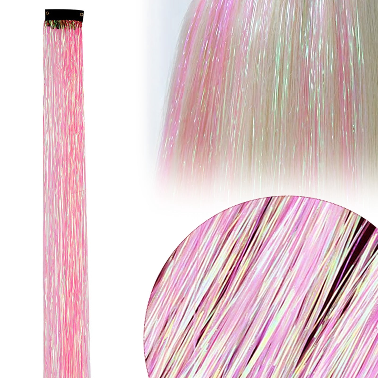Tanuke 20 Inch Glitter Tinsel Clip in Hair Extensions, Fluorescent Pink ...