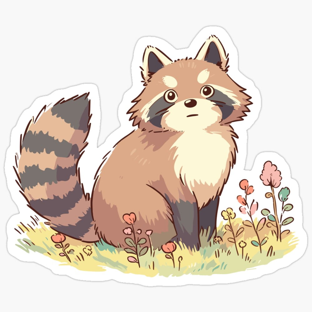Tanuki In The Flower Field Sticker Phone Decal Water Bottle Stickers Car Decals, Laptop Sticker ...