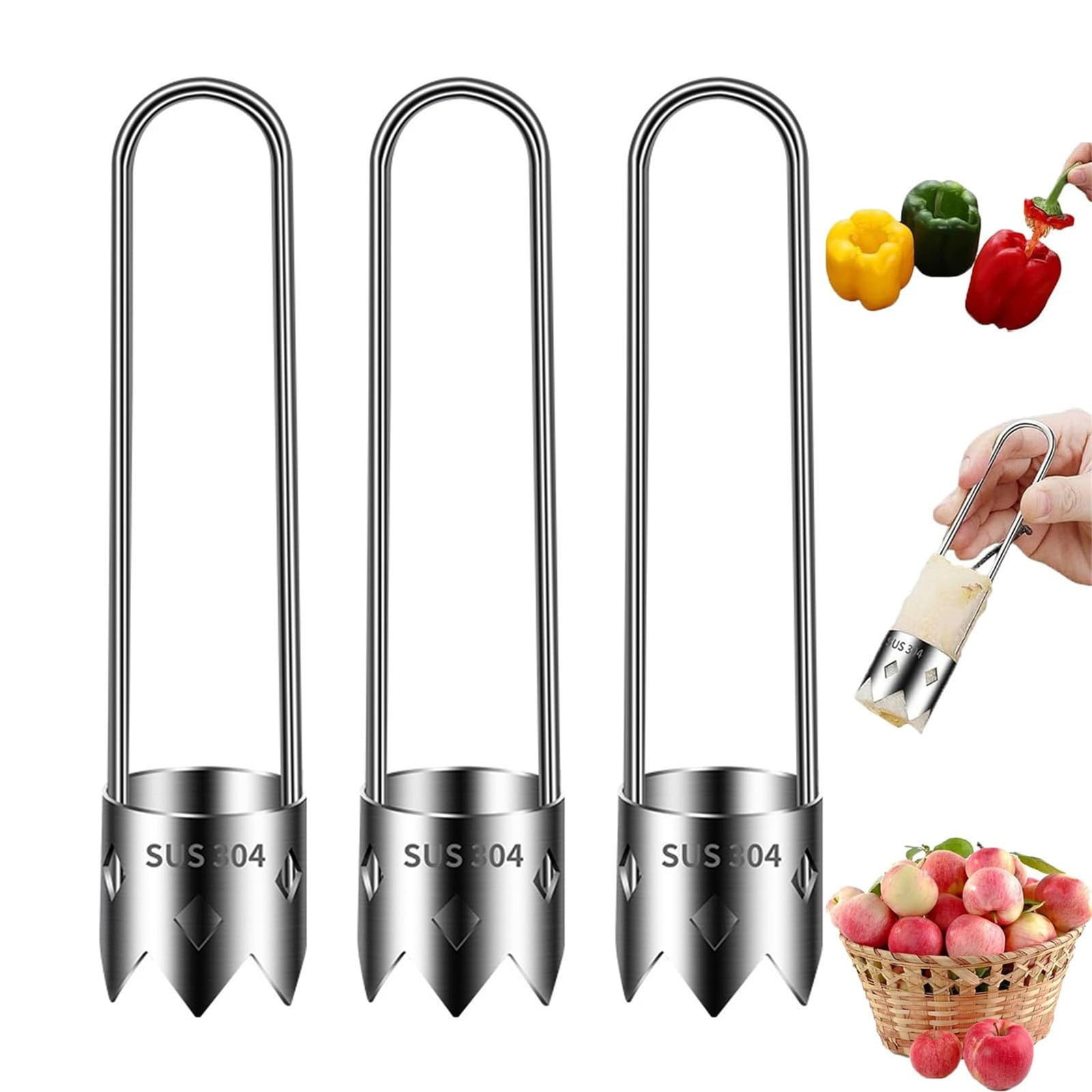 Tanxxt Fruit And Vegetable Core Remover 3PC Stainless Corer with ...