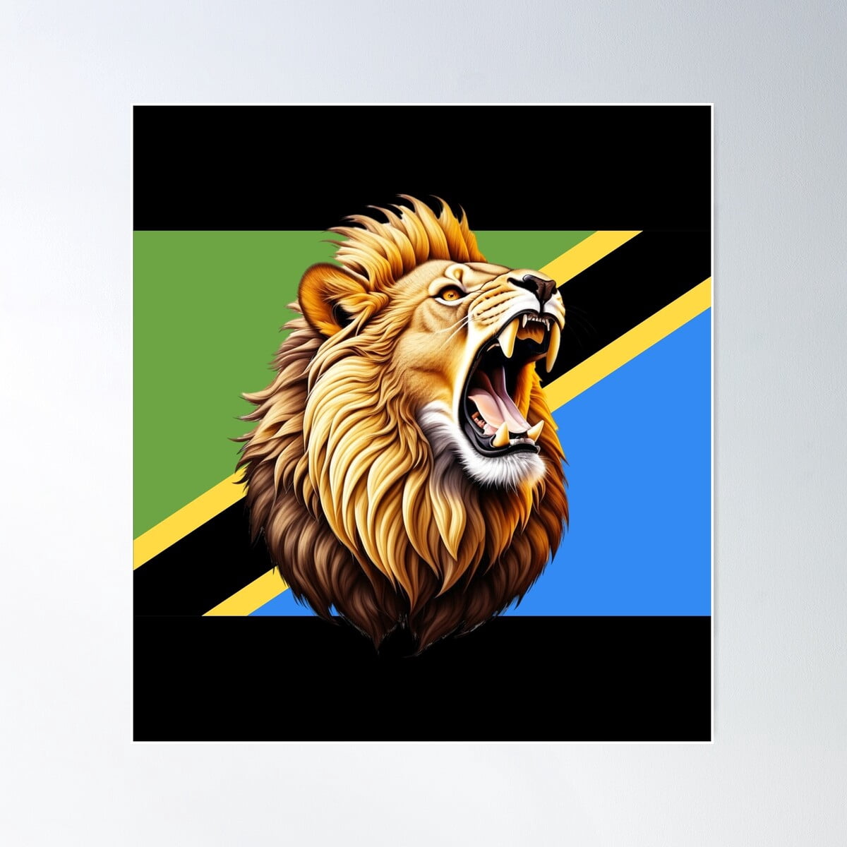 Tanzania Flag And Lion Poster Wall Art, Modern Wall Decor For Living ...