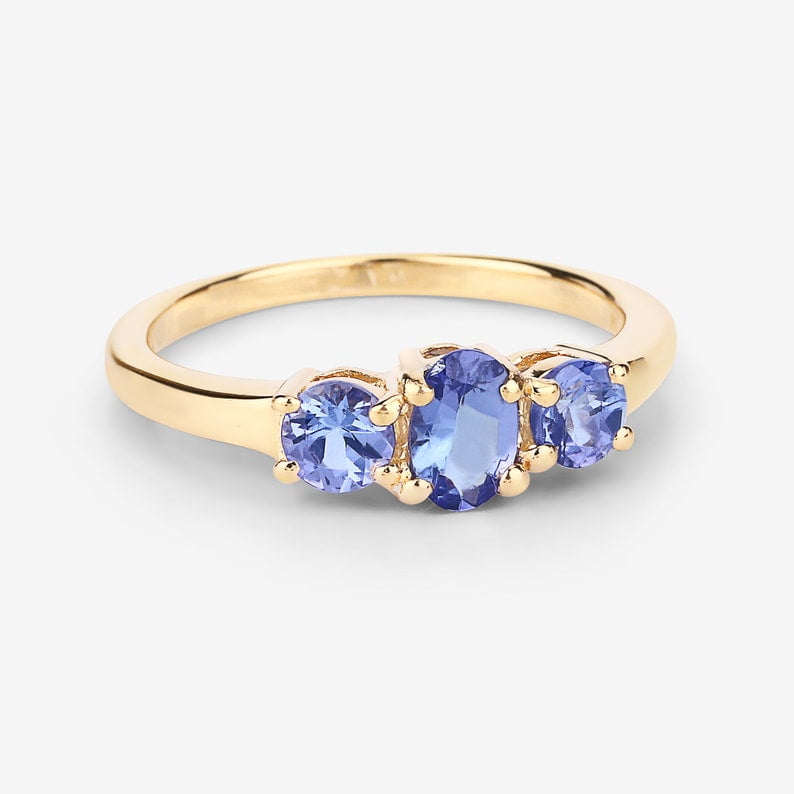 Tanzanite Ring, Natural 3-Stone Tanzanite Sterling Silver Ring with 925 ...