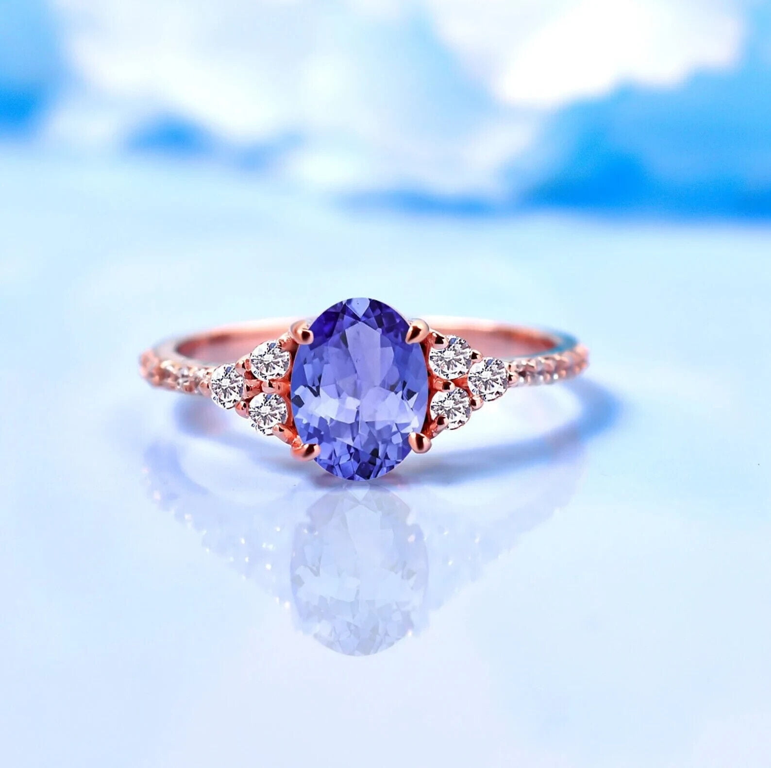 Tanzanite Ring Small Bridal Ring Oval Blue Tanzanite Promise Wedding ...