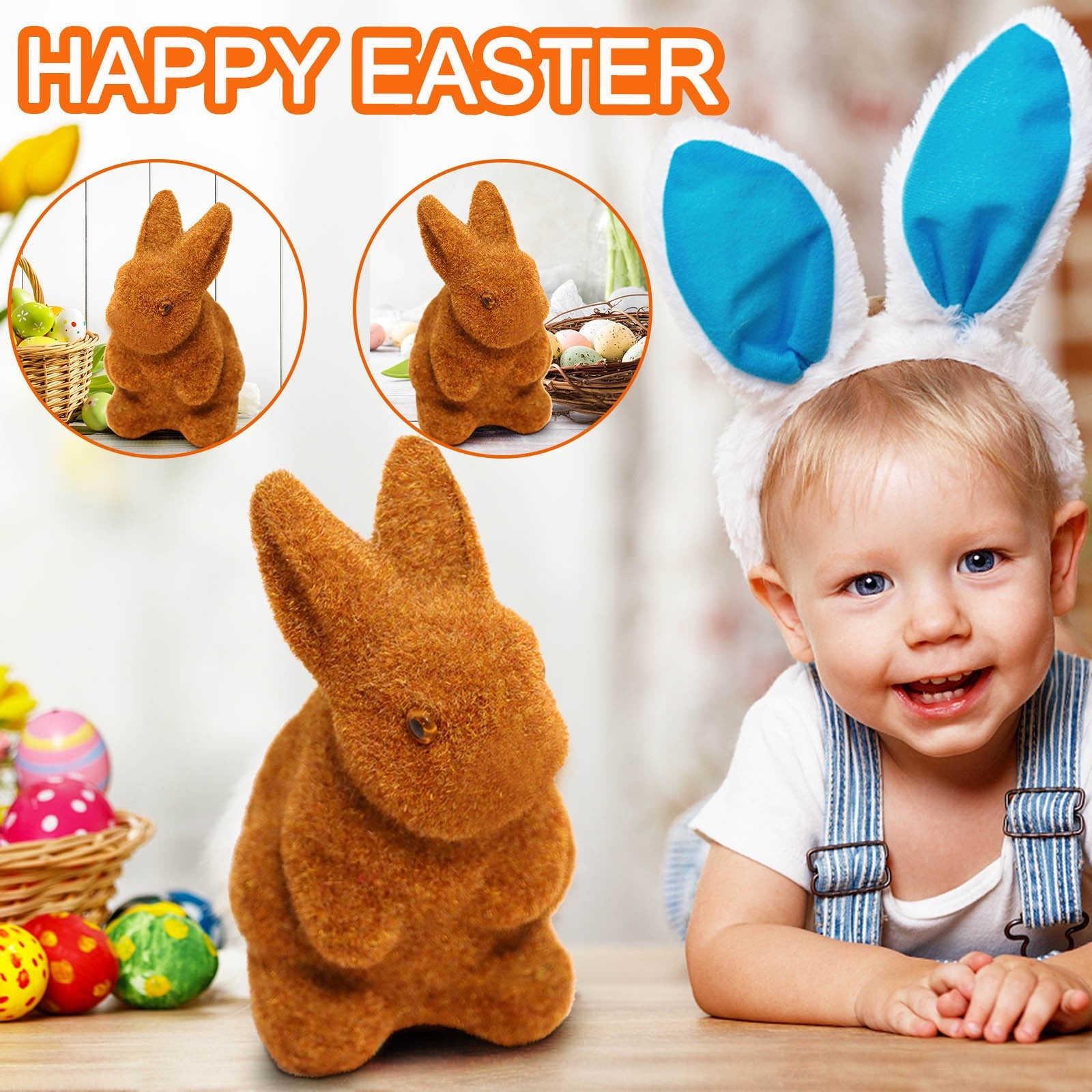 Tao Tao 1 Brown Fuzzy Flocked Bunny, Easter Holiday Spring Decor Rabbit ...