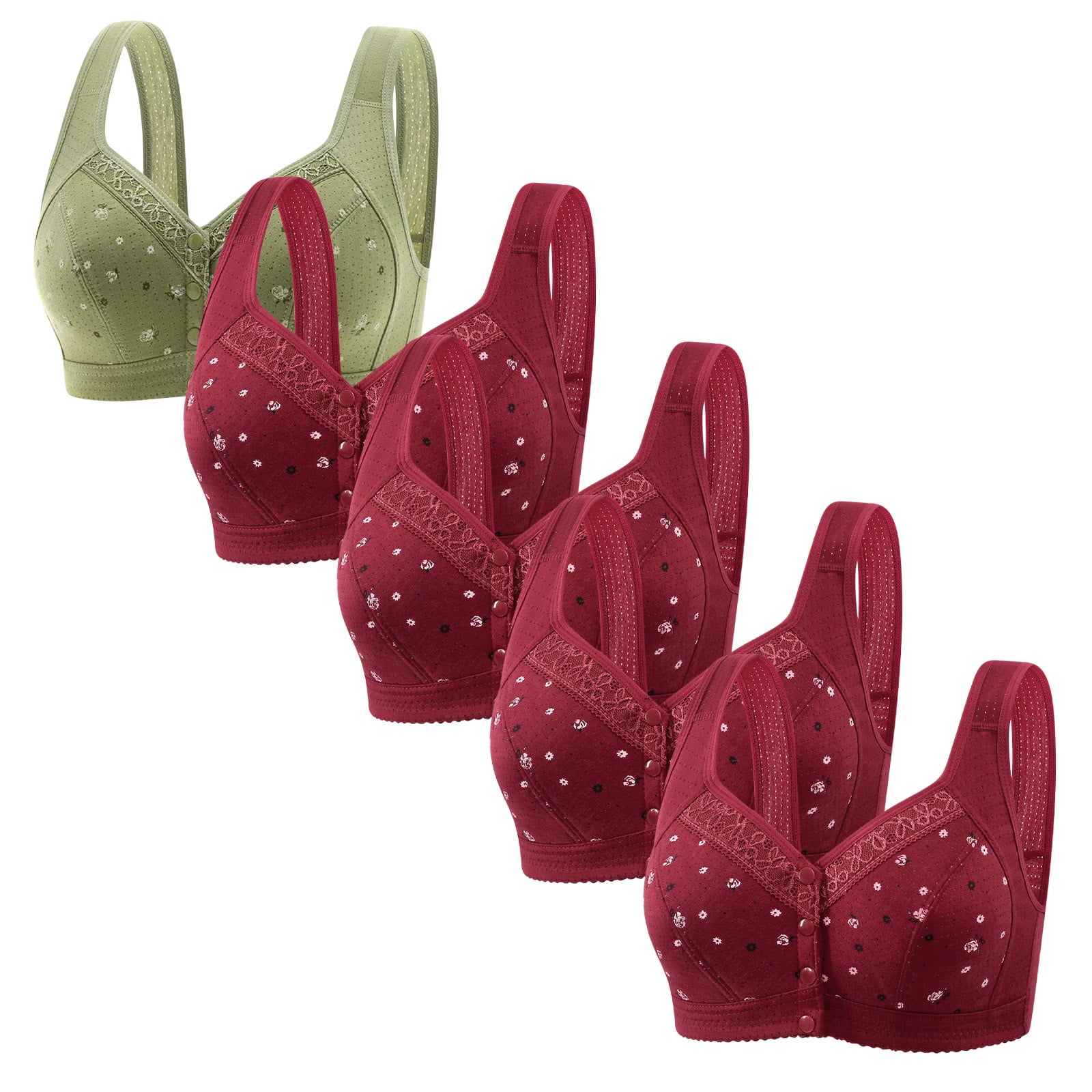 Tao Tao 5 Pack Daisy Bras For Women Front Button Snaps Closure Wireless ...