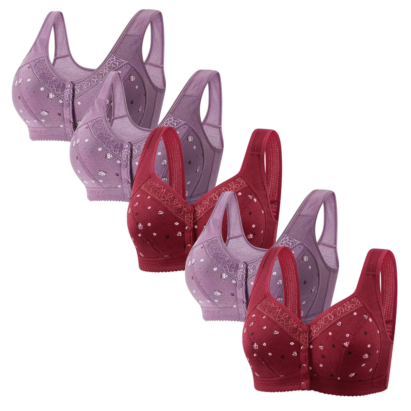 Tao Tao 5 Pack Daisy Bras For Women Front Button Snaps Closure Wireless ...