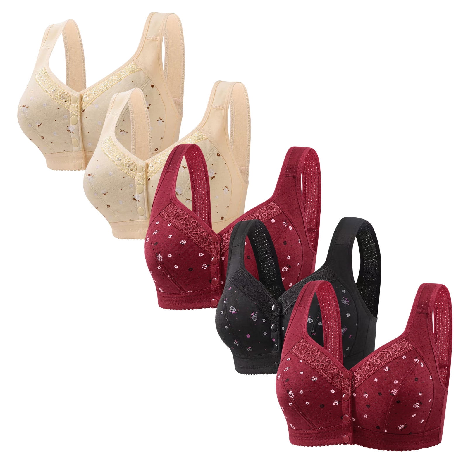 Tao Tao 5pcs Daisy Bras For Older Women Front Closure No Underwire ...