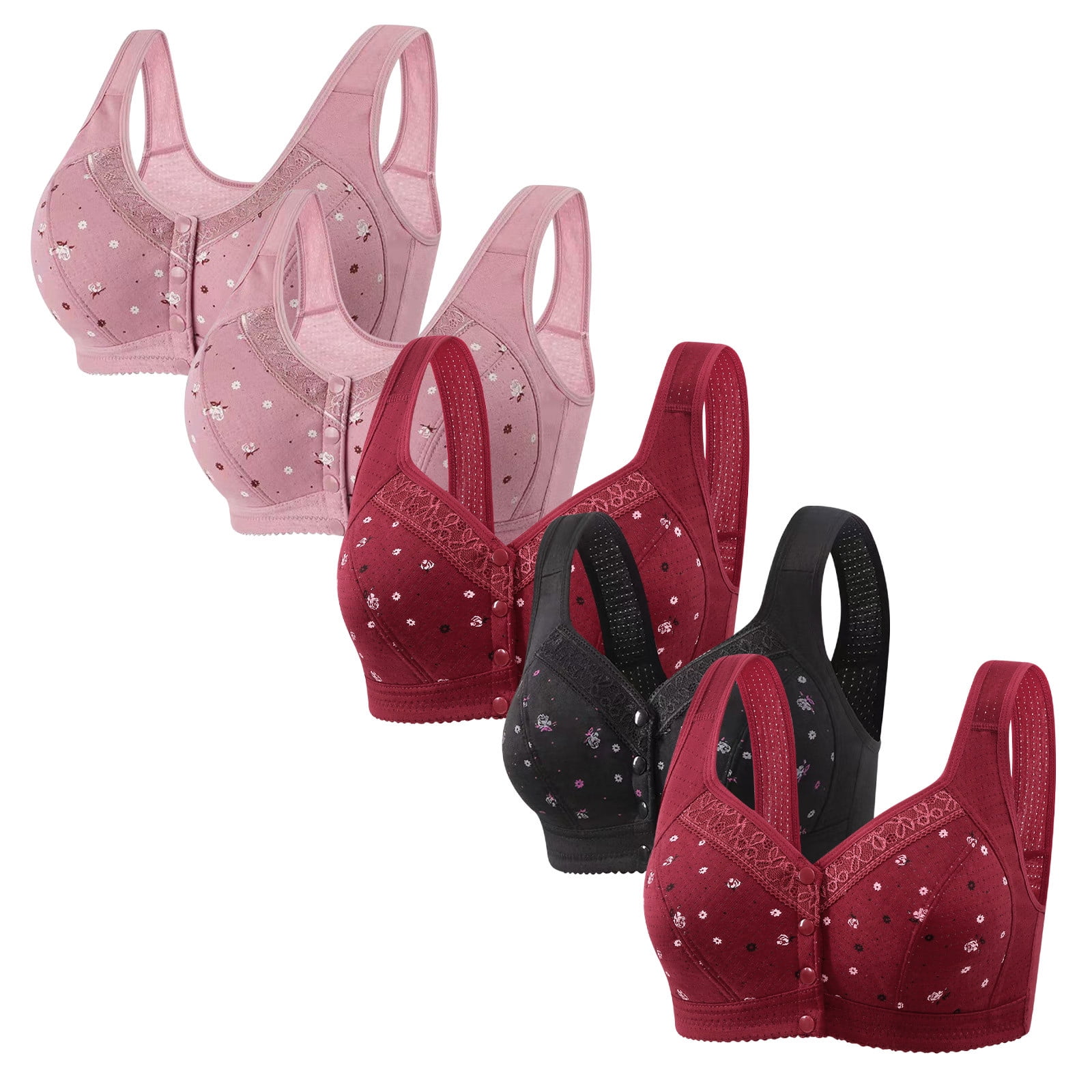 Tao Tao 5pcs Daisy Bras For Older Women Front Closure No Underwire ...