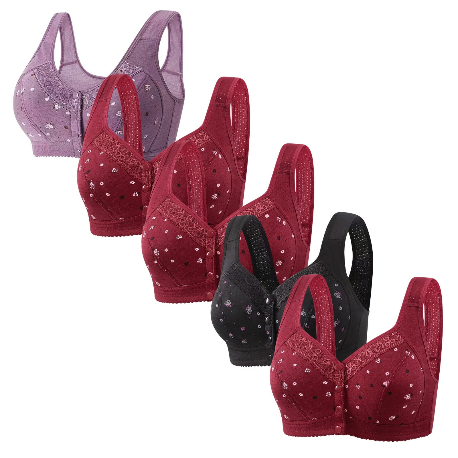 Tao Tao 5pcs Daisy Bras For Older Women Front Closure No Underwire ...