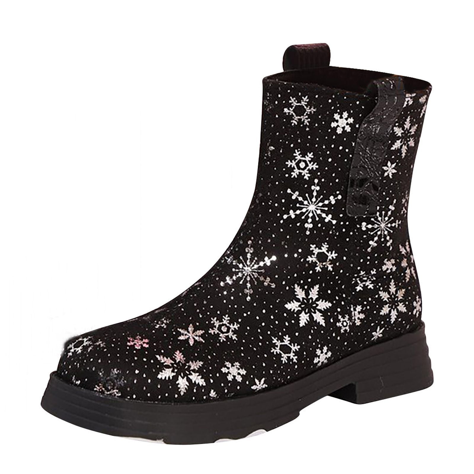 Tao Tao Ankle Boots For Women,Waterproof Snowflake Print Boots Zipper ...