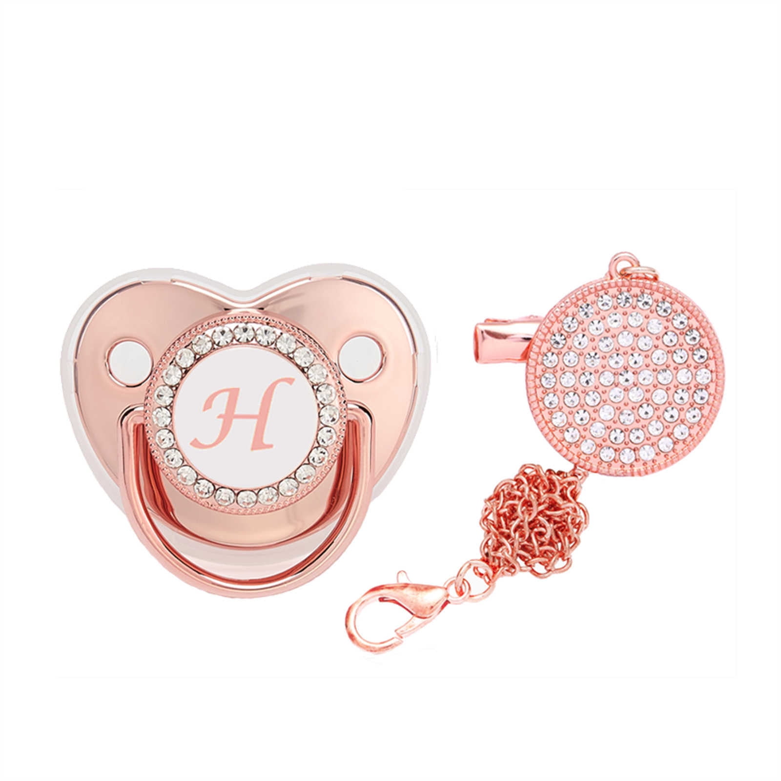Tao Baby Boy Girl Pacifier And Clips With Rhinestones Rose Gold Bling ...