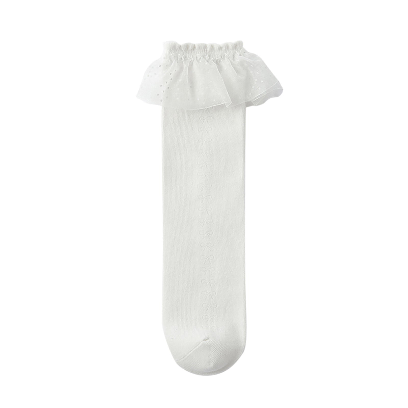 Tao Baby Girls Knee Hign Socks Eyelet Mesh Ruffle Lace White Cotton ...