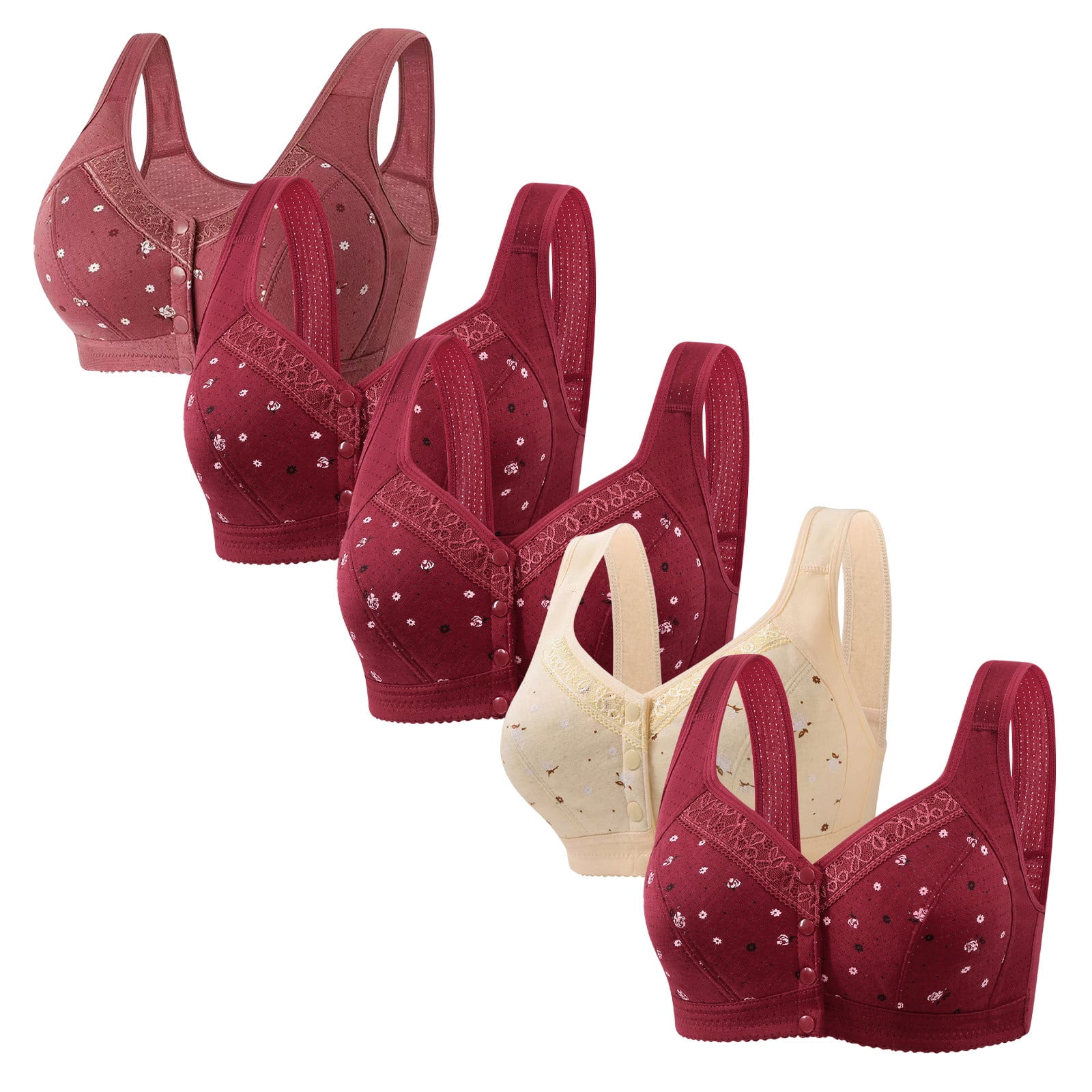 Tao Tao Daisy Bra Pack of 5 No Underwire Bra for Seniors Front Closure ...