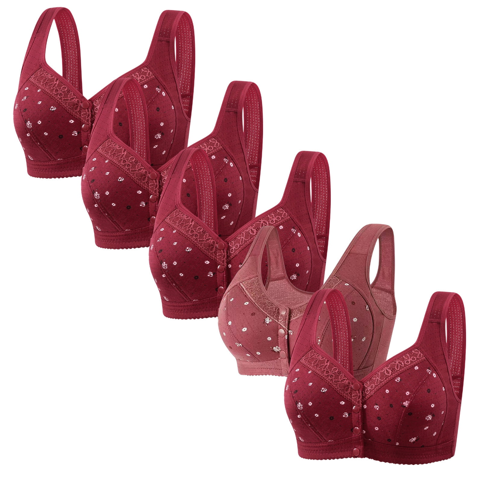 Tao Tao Daisy Bra Pack of 5 No Underwire Bra for Seniors Front Closure ...