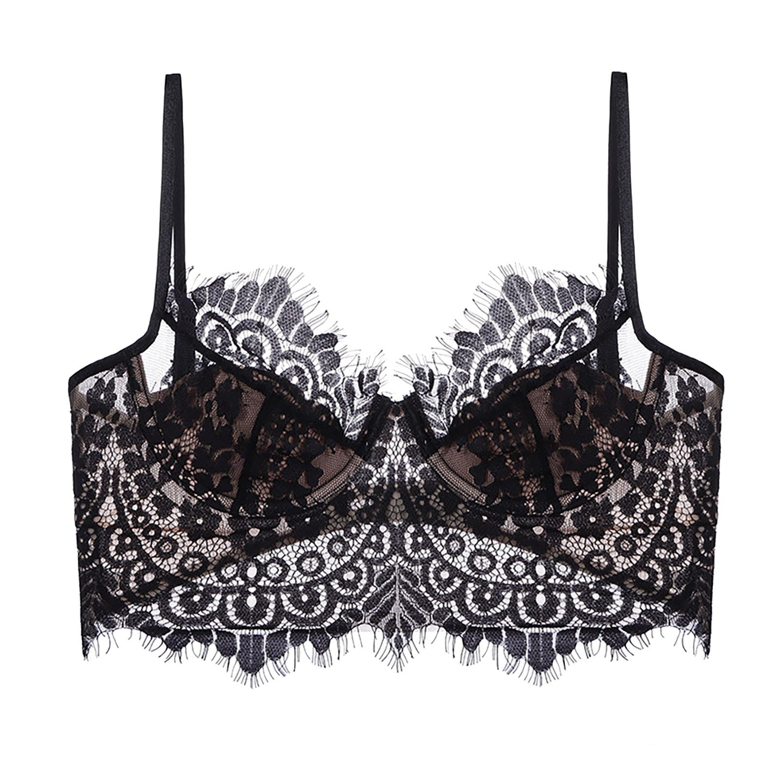 Tao Floral Eyelash Lace Bra For Women Padded Plunge Deep V Cami Tops ...