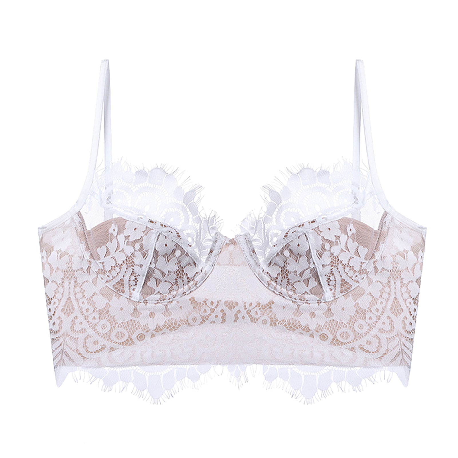 Tao Floral Eyelash Lace Bra For Women Padded Plunge Deep V Cami Tops ...