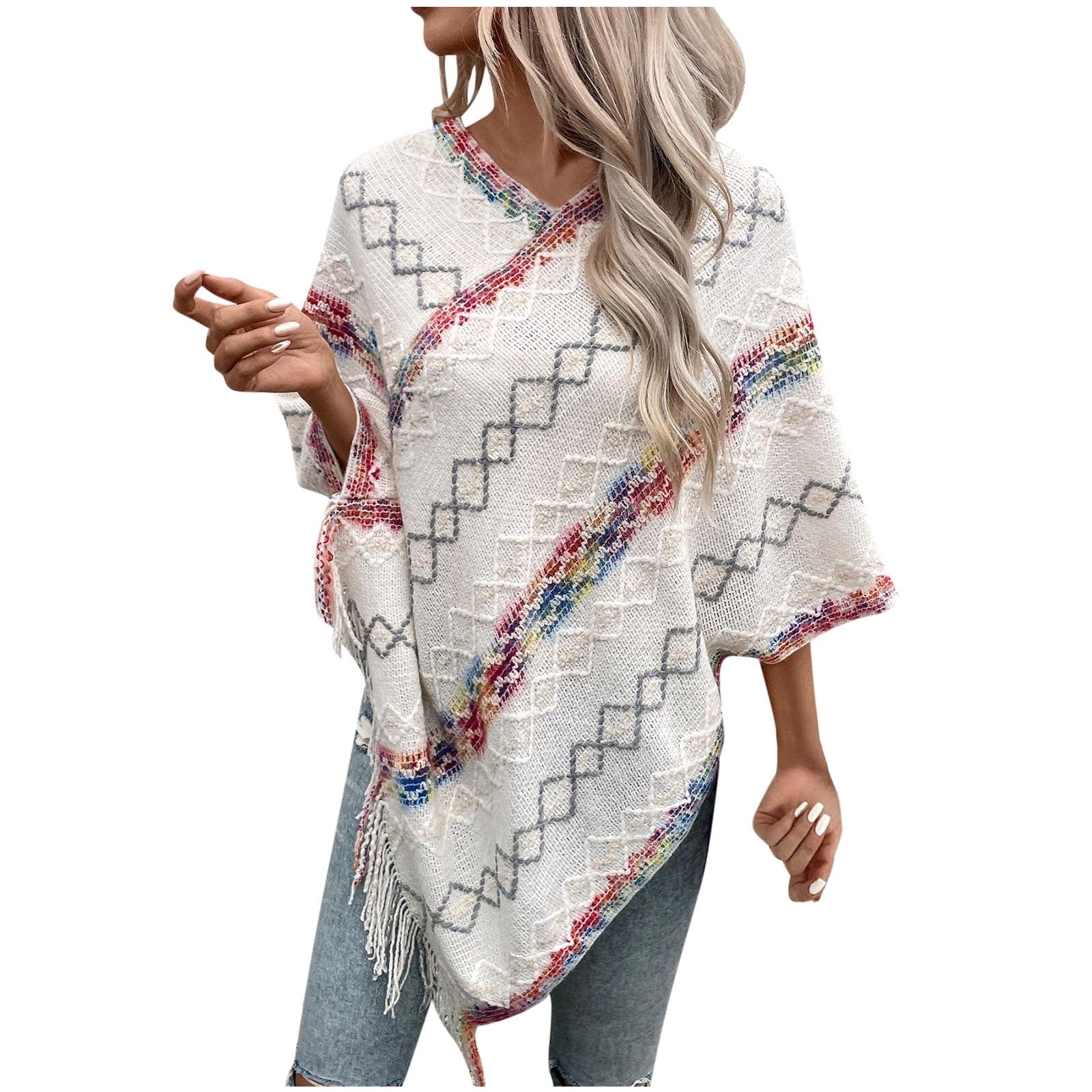 Tao Knit Shawl Wraps For Women Soft Fringe Poncho Sweater Cape With ...